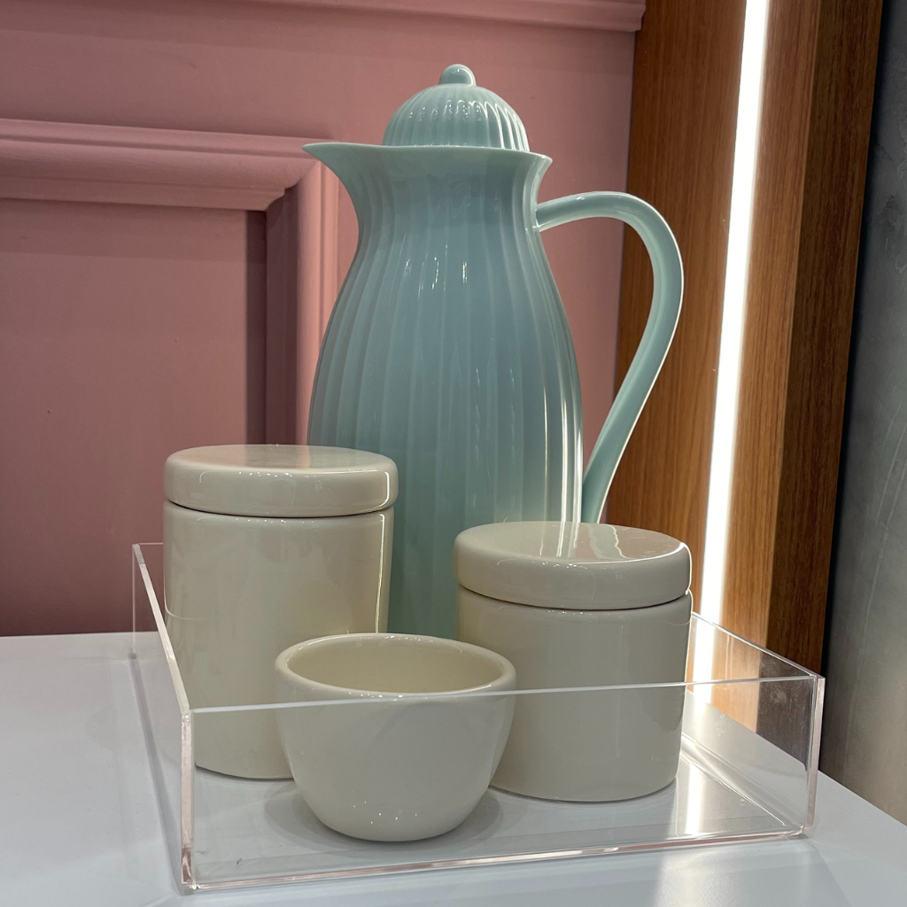 Kit Potes de Higiene Cerâmica - Off White Liso - La Chambre