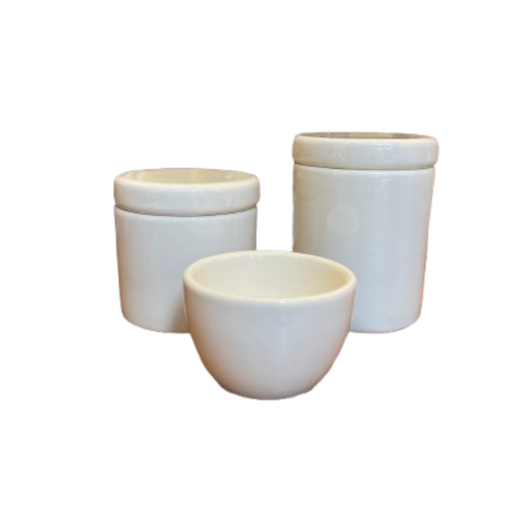 Kit Potes de Higiene Cerâmica - Off White Liso - La Chambre