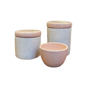 Kit Potes de Higiene - Branco Poá Rosa c/ Tampa Rosa - La Chambre