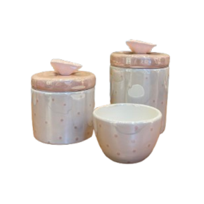 Kit Potes de Higiene - Branco Poá Rosa Perolado - Borboleta Rosa - La ...