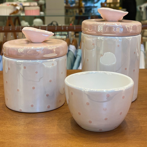 Kit Potes de Higiene - Branco Poá Rosa Perolado - Borboleta Rosa - La ...